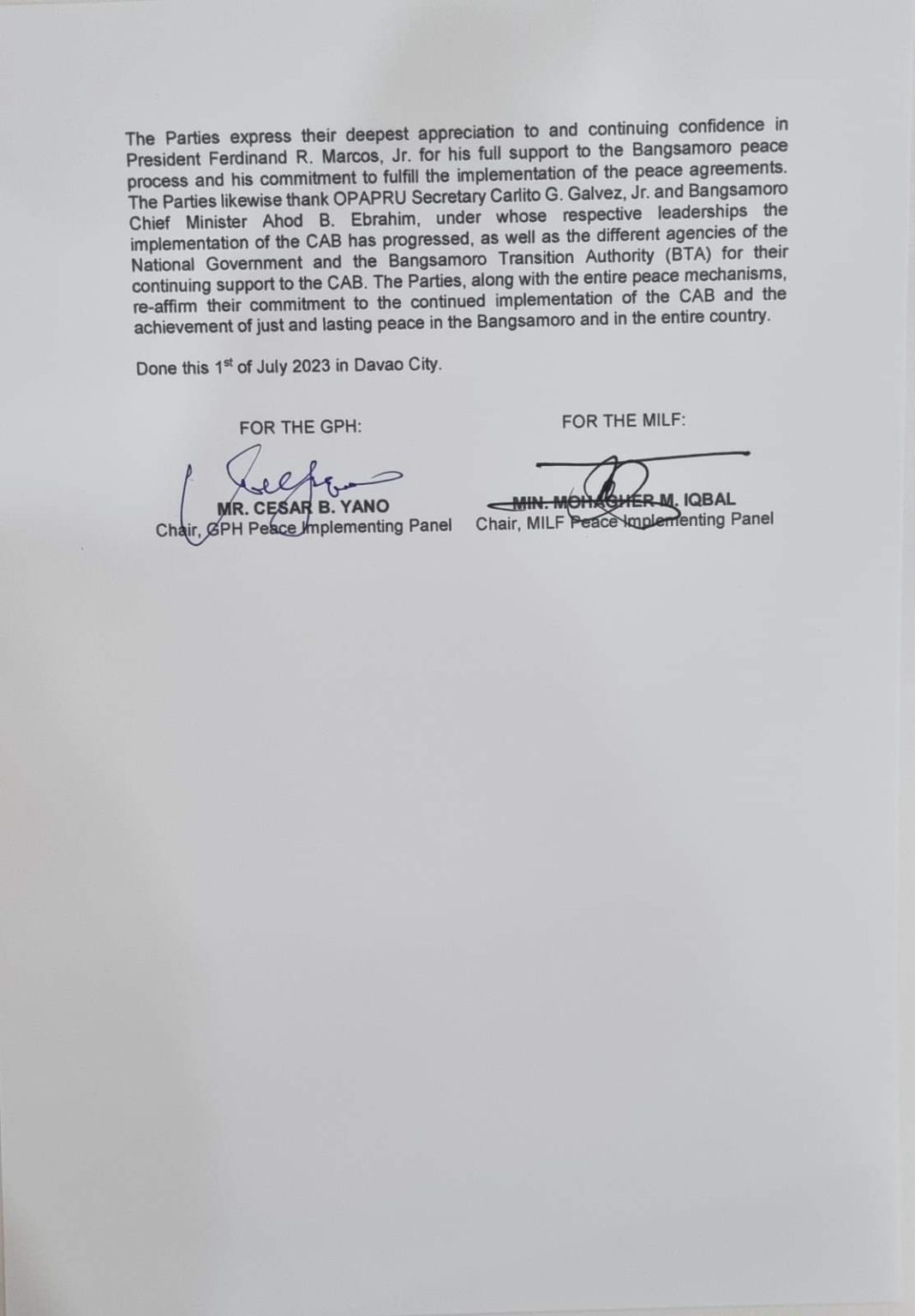 Peace Implementing Panels of the Government of the Philippines (GPH ...